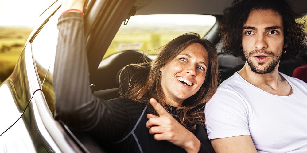 Two people car, smiling and | Premium Photo - rawpixel