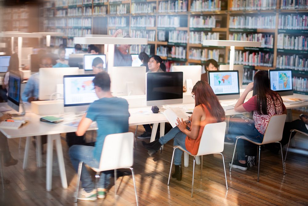 People studying library, computers research | Premium Photo - rawpixel