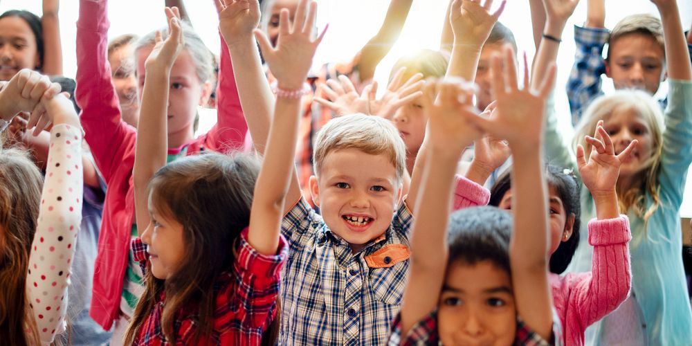 Group diverse children hands raised, | Premium Photo - rawpixel