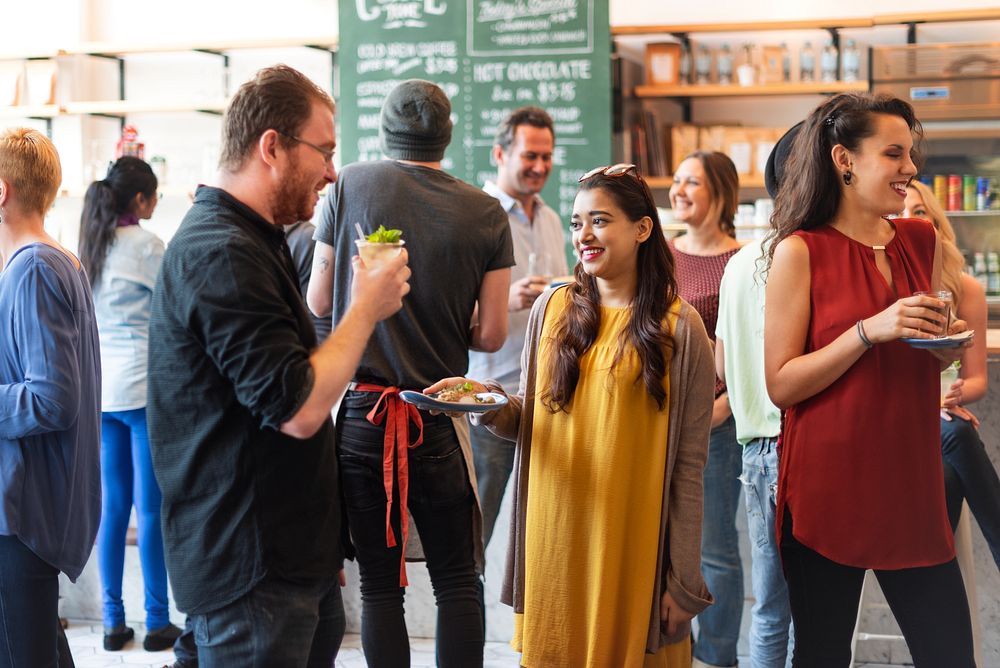 Group people socializing cafe, holding | Free Photo - rawpixel