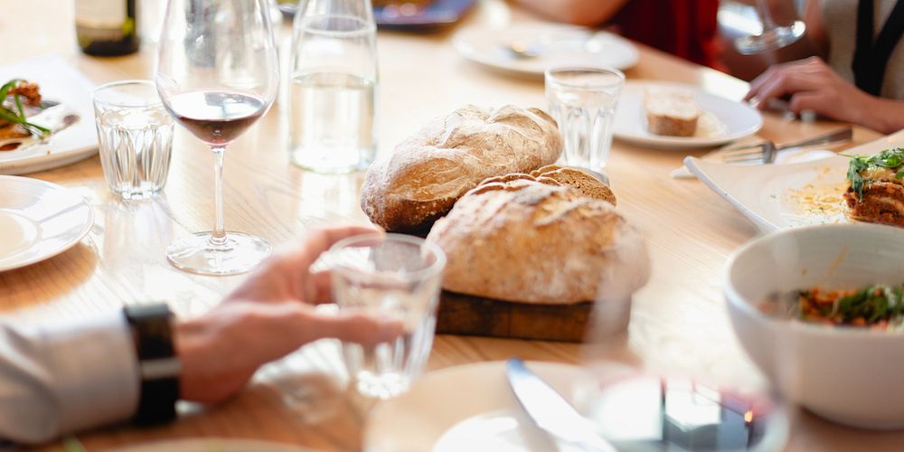 Business lunch. Table bread, wine, | Premium Photo - rawpixel