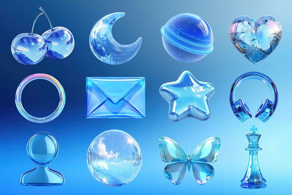 Glossy blue 3D icons collection | Free Photo - rawpixel