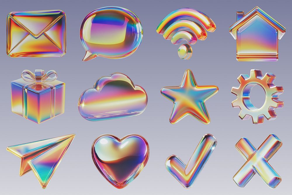 Colorful iridescent 3D icons collection | Free Photo - rawpixel