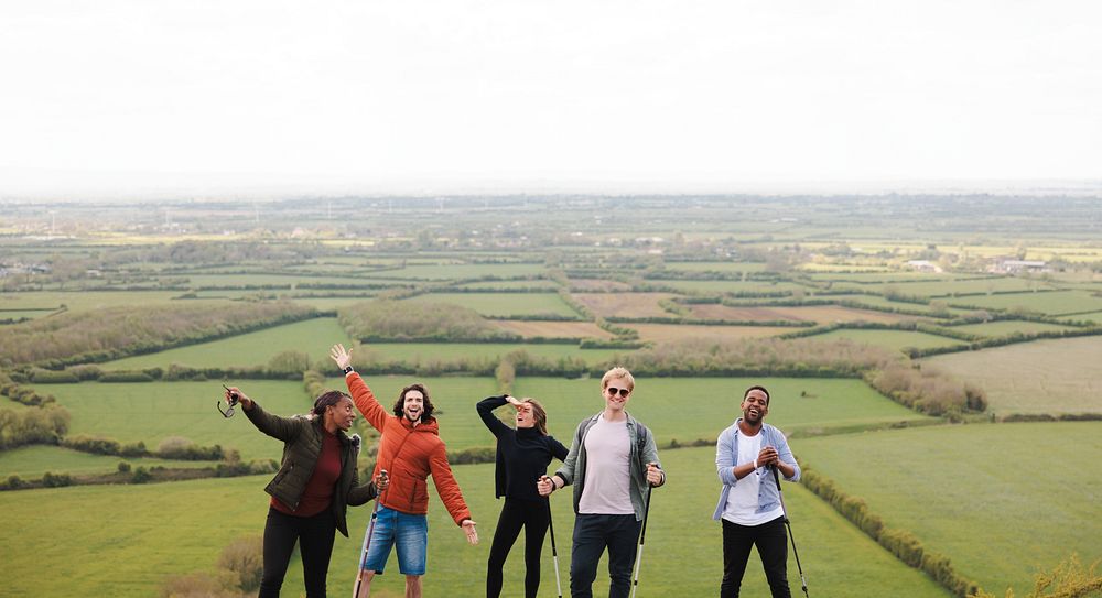 Group friends hiking hill, enjoying | Free Photo - rawpixel