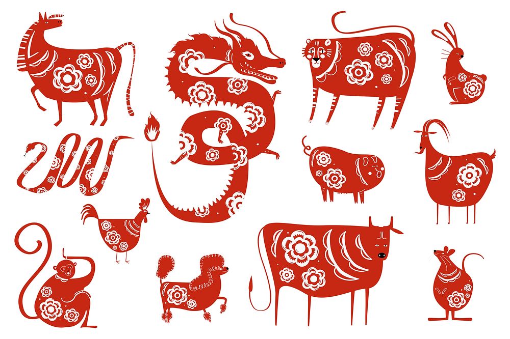 Red Chinese zodiac animals floral | Premium Photo - rawpixel
