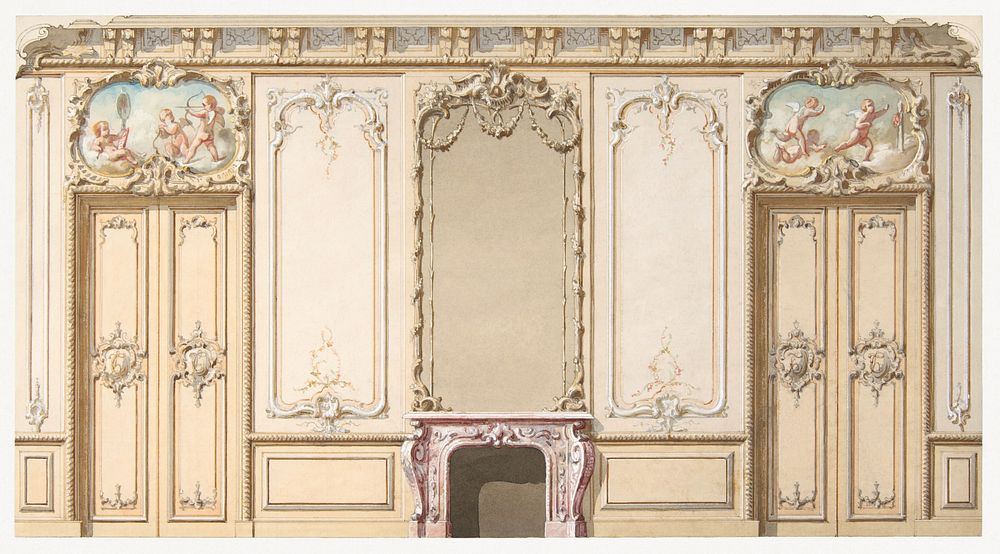 Elevation salon decorated Louis XV | Free Photo Illustration - rawpixel