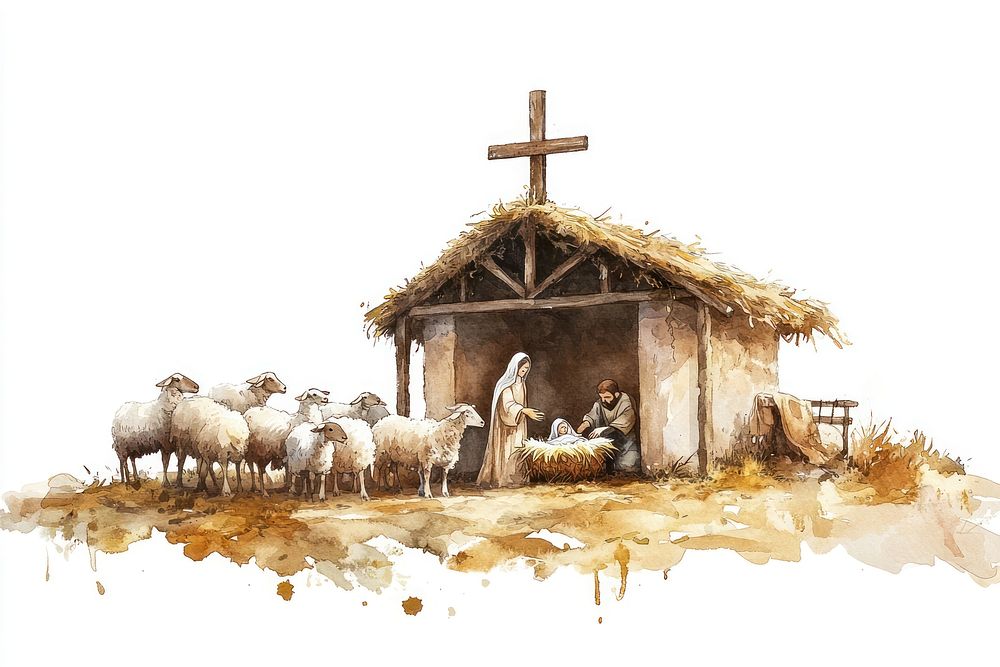 Nativity scene sheep cross illustration. | Free Photo Illustration ...