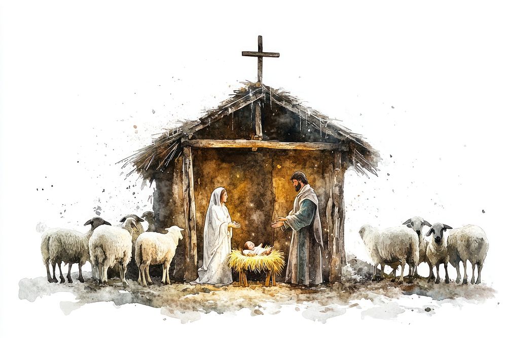 Nativity scene sheep illustration watercolor. | Premium Photo ...