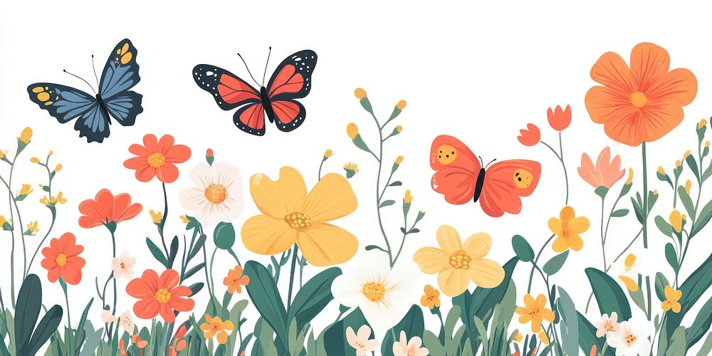 Spring flowers and butterfly border | Free Photo Illustration - rawpixel
