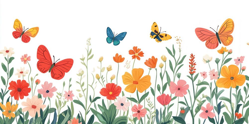 Spring flowers and butterfly border | Free Photo Illustration - rawpixel