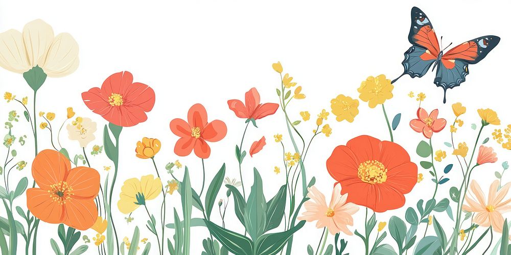 Spring flowers and butterfly border | Free Photo Illustration - rawpixel
