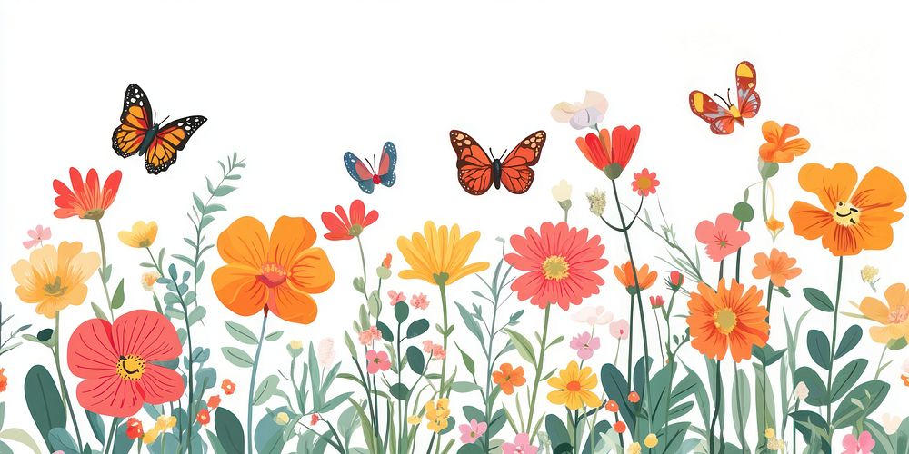 Spring flowers and butterfly border | Free Photo Illustration - rawpixel