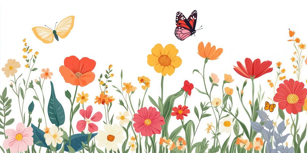 Spring flowers and butterfly border | Free Photo Illustration - rawpixel
