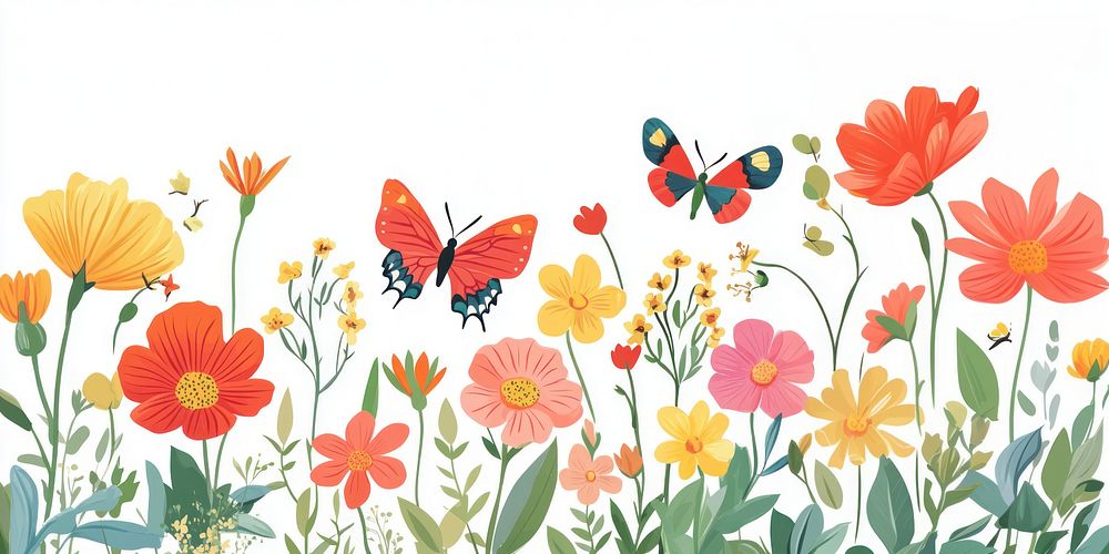 Spring flowers and butterfly border | Free Photo Illustration - rawpixel