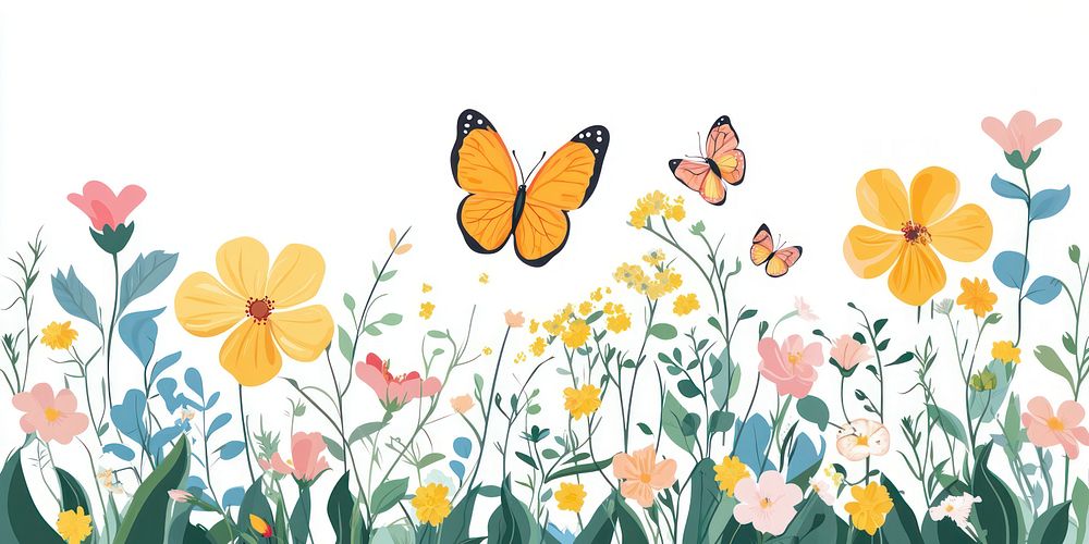 Spring flowers and butterfly border | Free Photo Illustration - rawpixel