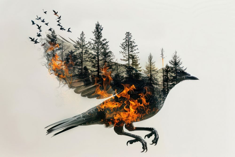 Bird trees birds fire exposure. | Free Photo Illustration - rawpixel