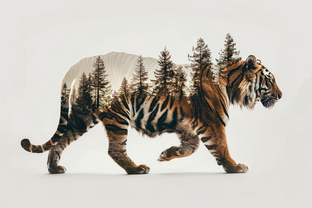 Tiger trees wildlife exposure double. | Free Photo Illustration - rawpixel
