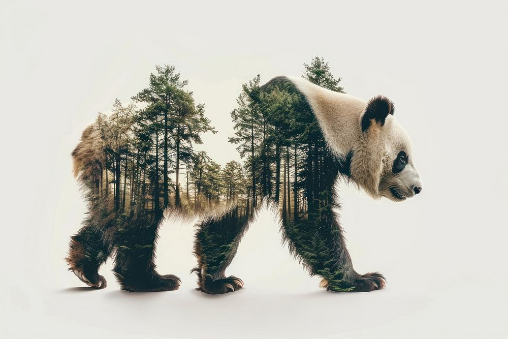 Panda trees wildlife exposure double. | Free Photo Illustration - rawpixel