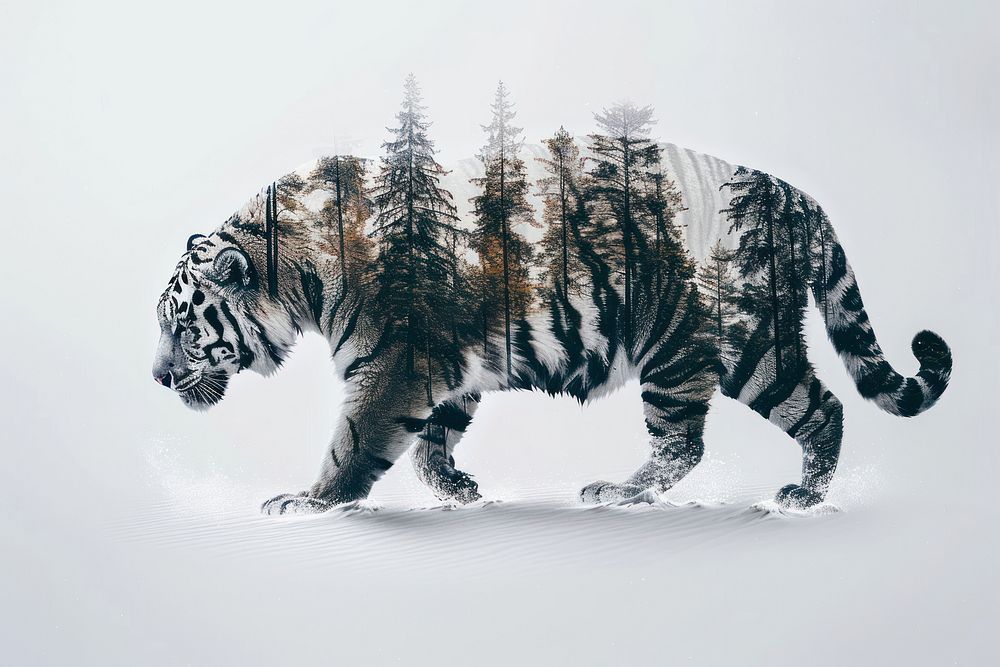 Snow tiger trees photography wildlife | Free Photo - rawpixel