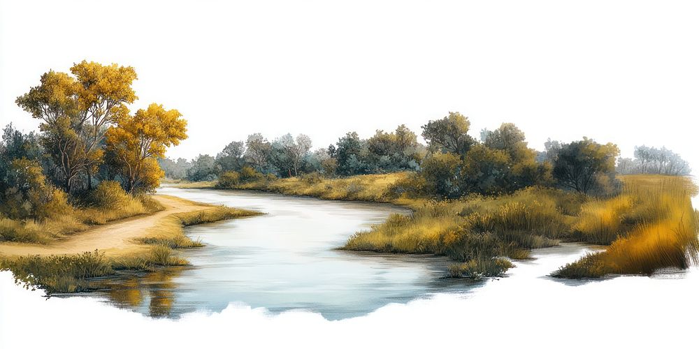 River borders painting scenery artwork | Free Photo Illustration - rawpixel