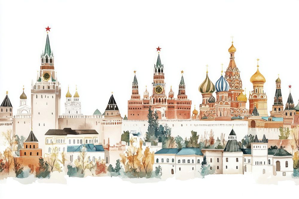 Kremlin Moscow architecture watercolor buildings. | Free Photo ...