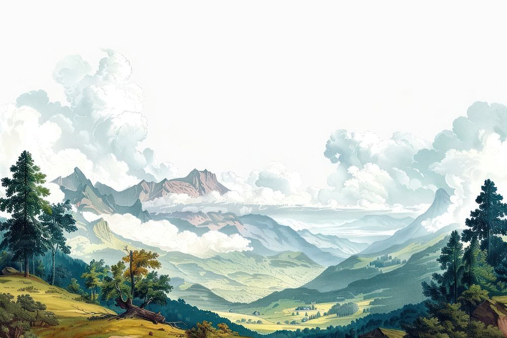 Alpine borders illustration landscape painting. | Free Photo ...
