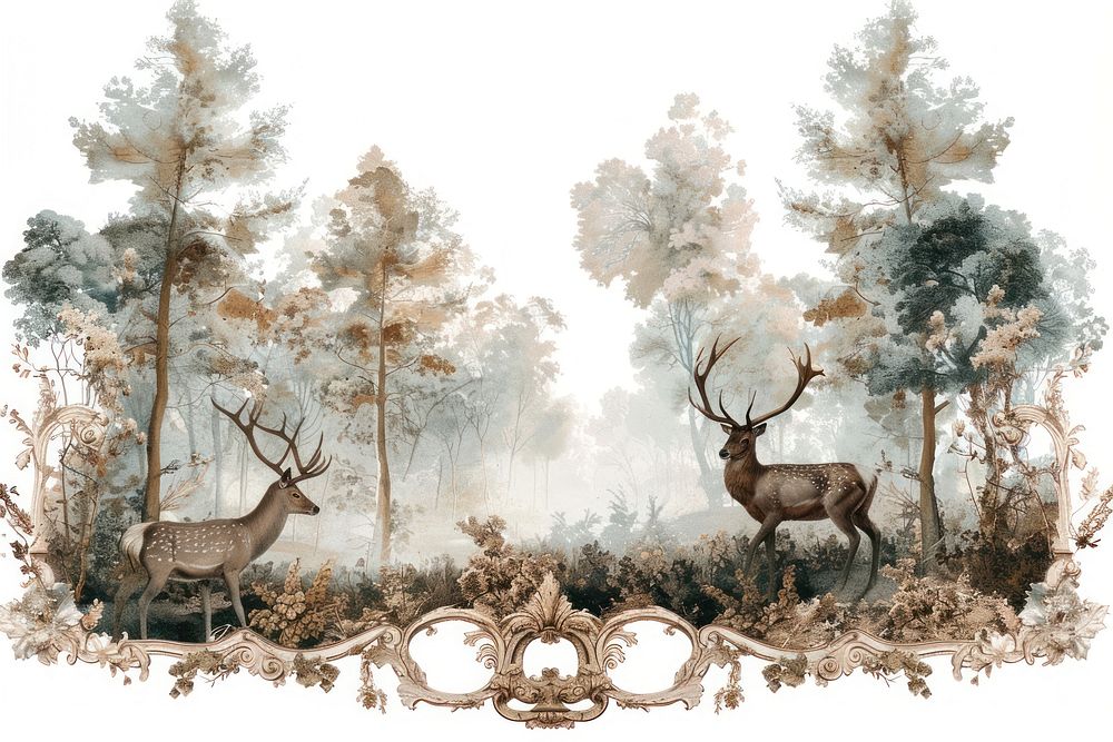 Forest borders deer art illustration. | Free Photo Illustration - rawpixel