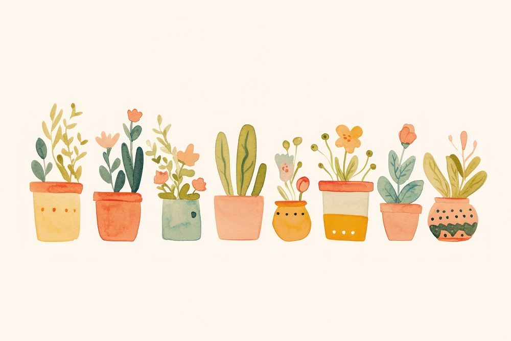 Flower pots border art illustration | Free Photo Illustration - rawpixel
