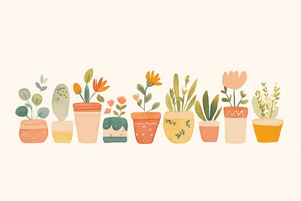 Flower pots border art illustration | Free Photo Illustration - rawpixel