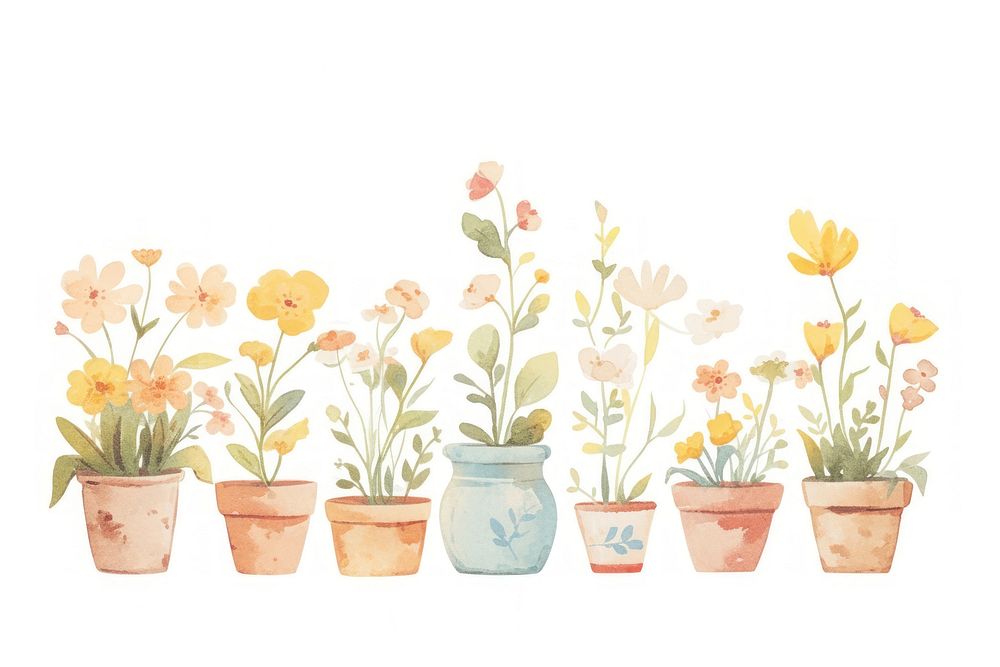 Flower pots border flowers art | Free Photo Illustration - rawpixel
