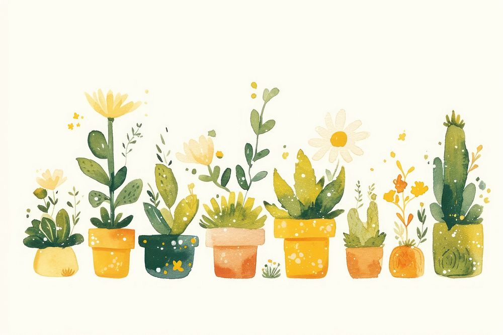 Flower pots border art illustration | Free Photo Illustration - rawpixel