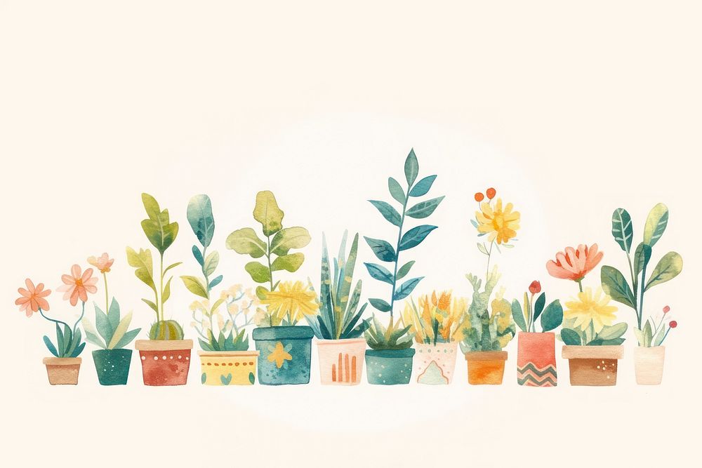 Flower pots border art illustration | Free Photo Illustration - rawpixel