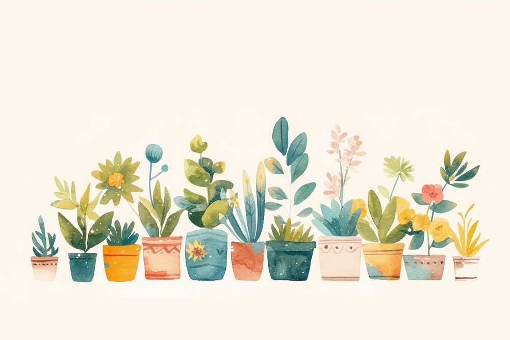 Flower pots border art illustration | Free Photo Illustration - rawpixel