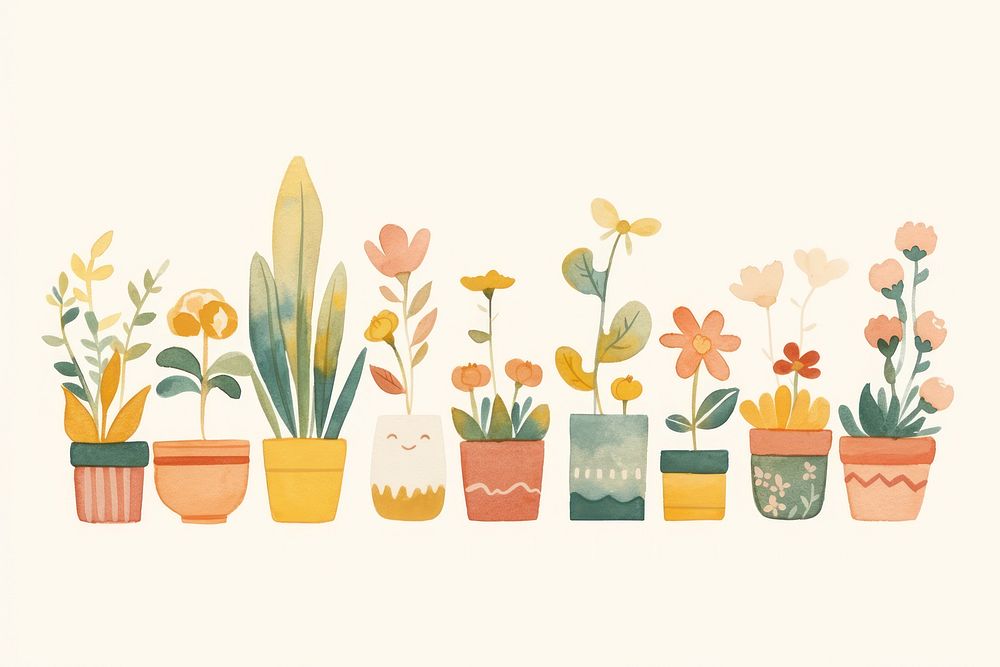 Flower pots border art illustration | Free Photo Illustration - rawpixel