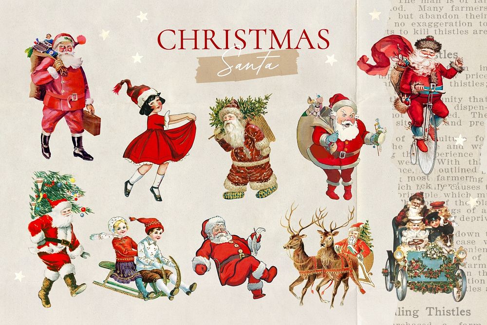 Vintage festive Santa illustrations collage | Premium Photo - rawpixel