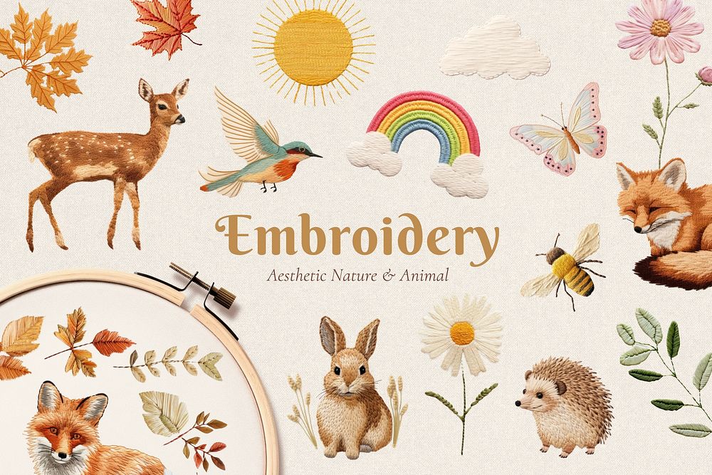 Whimsical nature embroidery designs, element | Premium Photo - rawpixel
