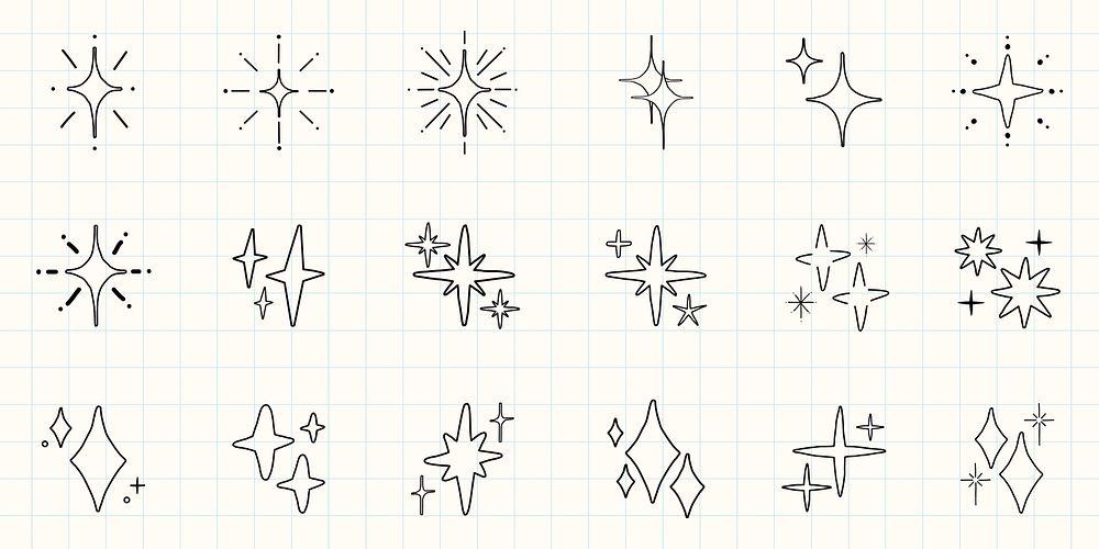 Set hand-drawn star doodles grid | Premium Vector Illustration - rawpixel