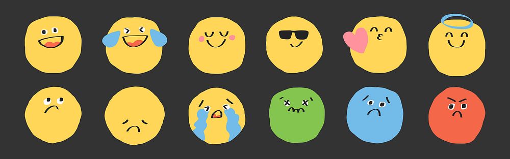 Colorful emoji set various expressions: | Premium Vector - rawpixel