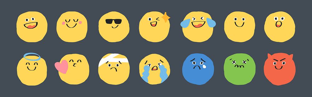 Colorful emoji set various expressions: | Premium Vector - rawpixel