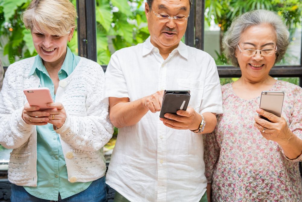 Three elderly people using smartphones, | Free Photo - rawpixel