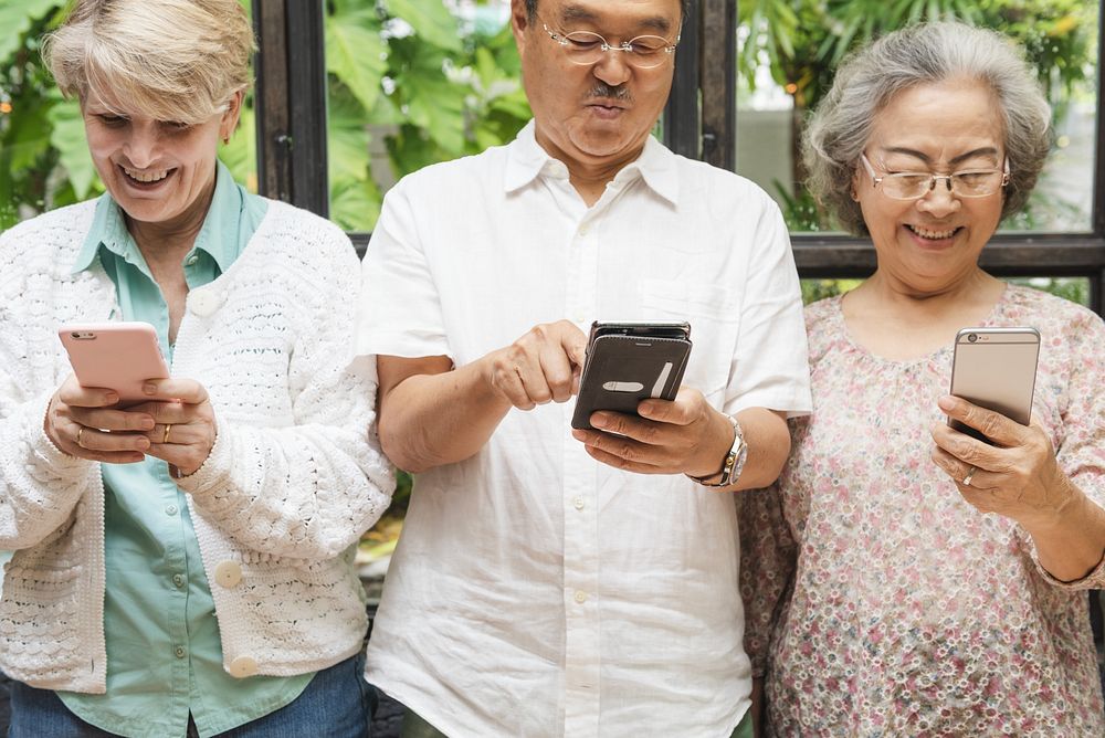Three elderly people using smartphones, | Free Photo - rawpixel