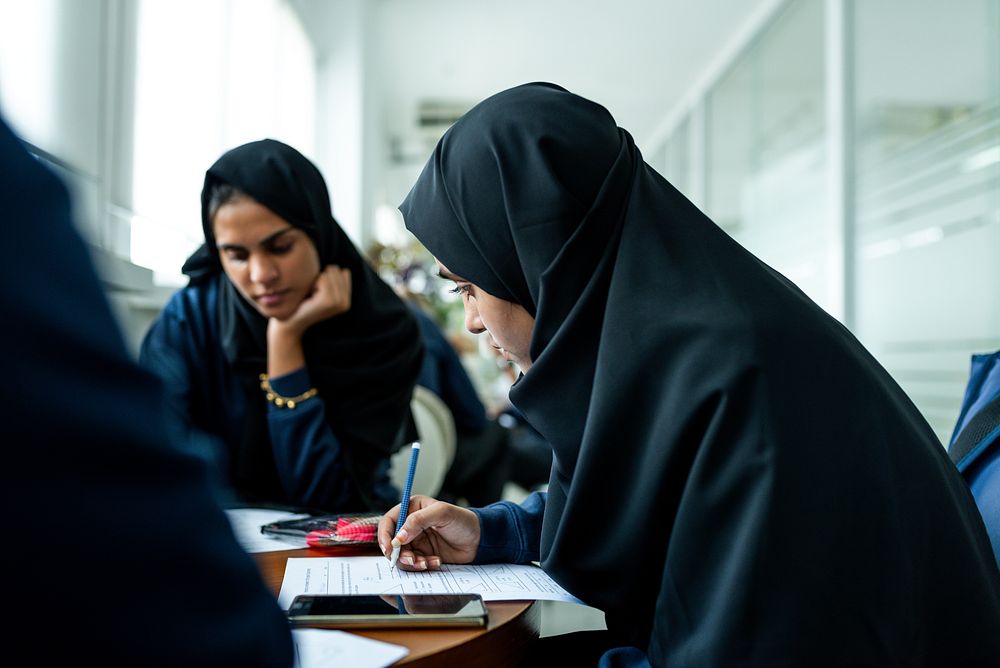 Two Muslim girl students hijabs | Free Photo - rawpixel
