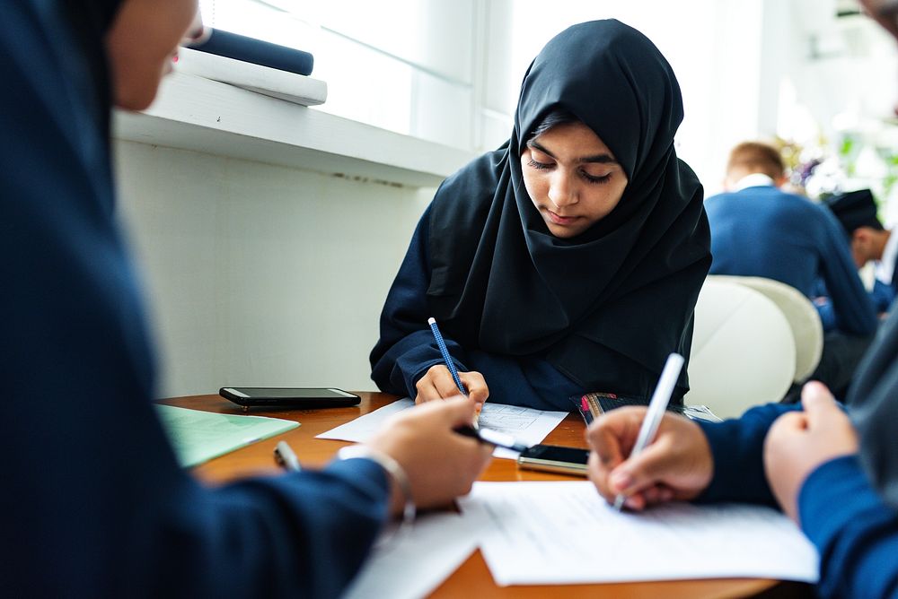 Muslim girl students studying together, | Free Photo - rawpixel