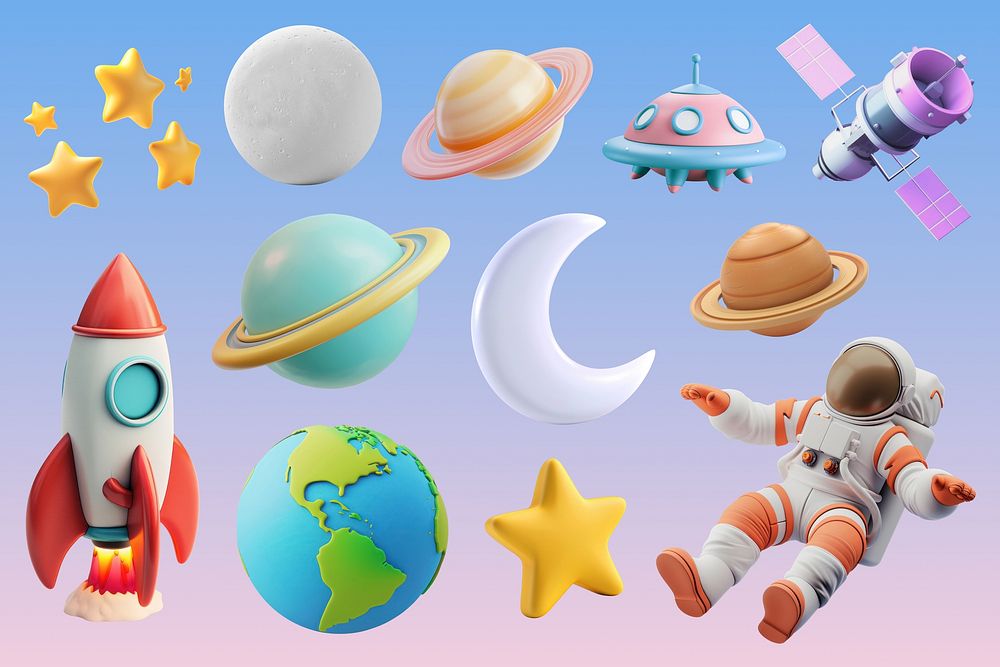 3d cartoon space, element set | Free Photo - rawpixel