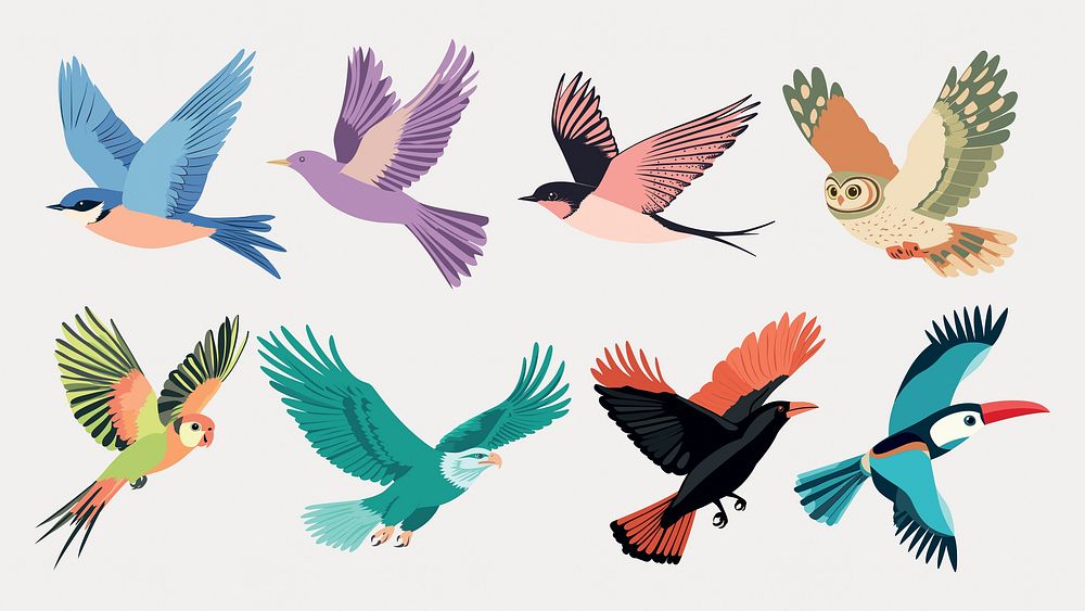 Colorful illustrated birds flying, isolated | Free Vector - rawpixel