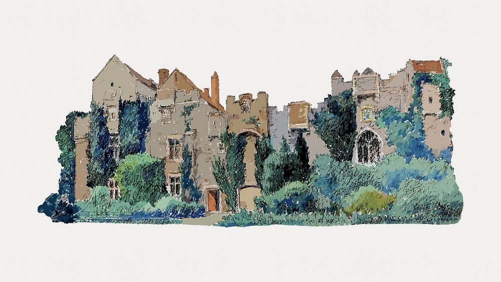 Compton Castle watercolor illustration element | Free Vector - rawpixel