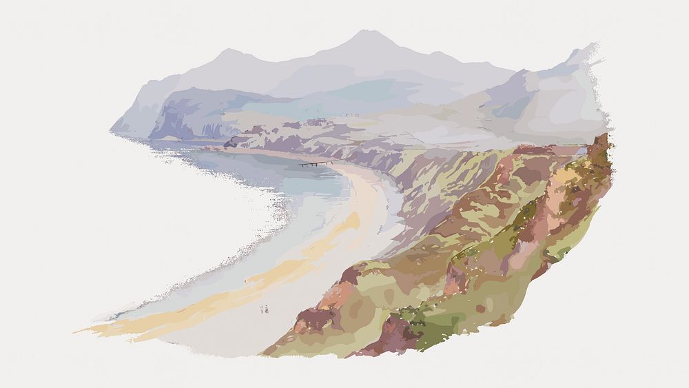 Welsh coast watercolor illustration element | Free Vector - rawpixel