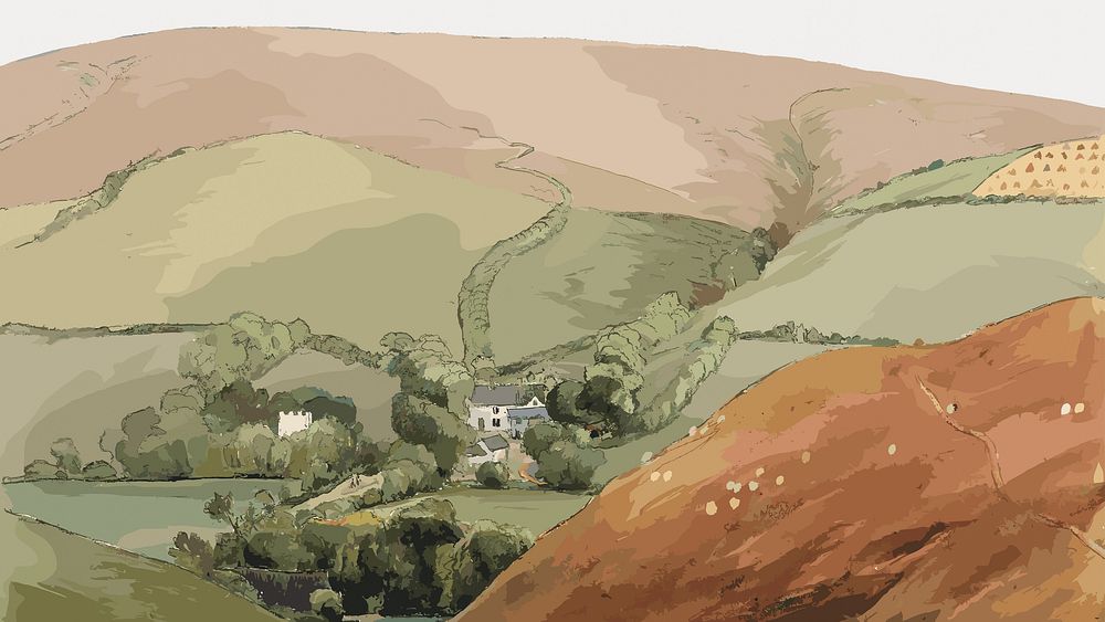 Oare village watercolor border Rev. | Free Vector - rawpixel