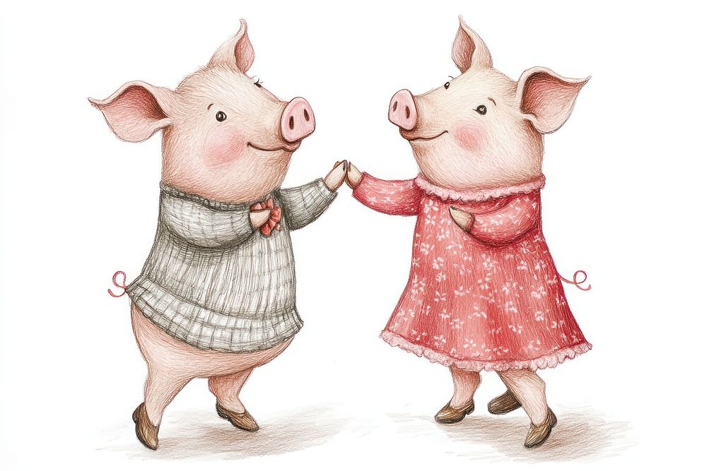 Pig couple characters dancing pigs | Free Photo Illustration - rawpixel