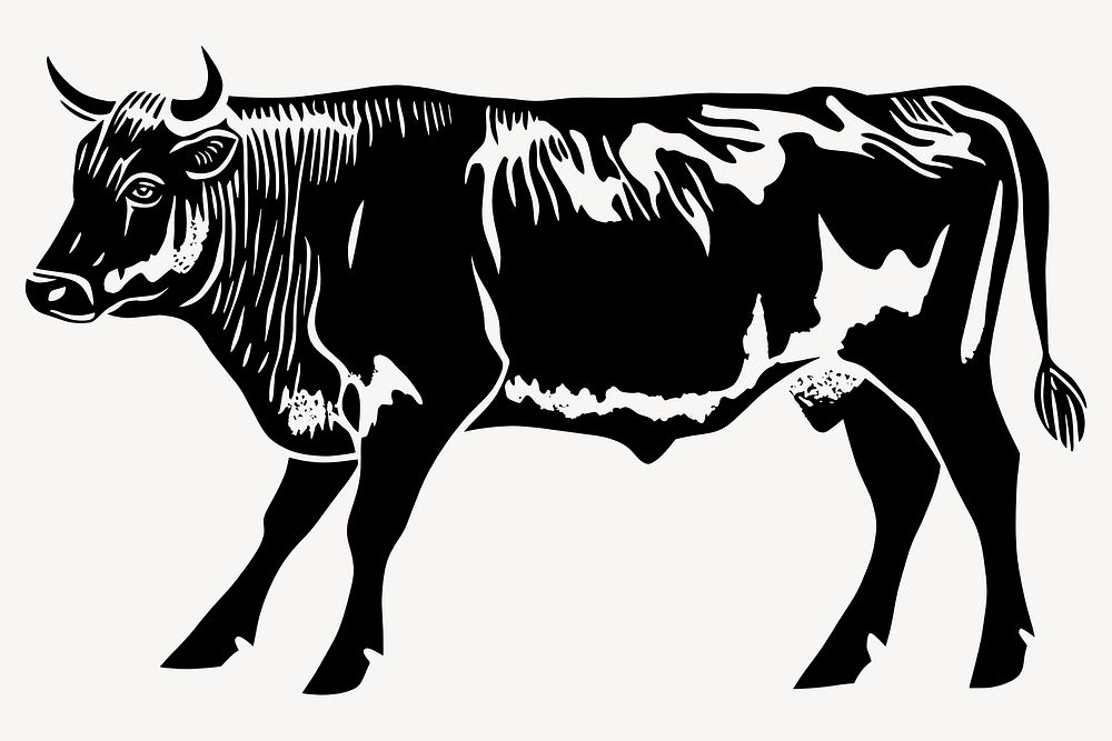 Cow wood block print animal | Free Vector - rawpixel